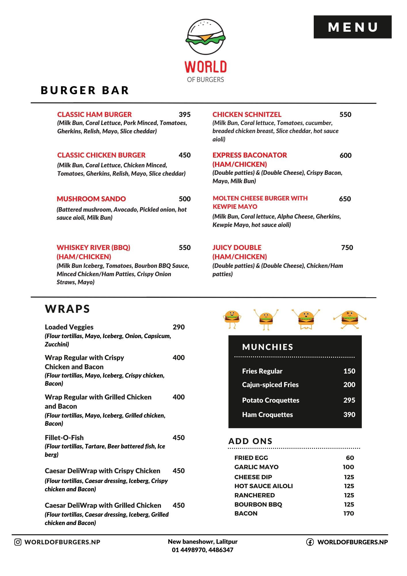 World of Burger - Menu